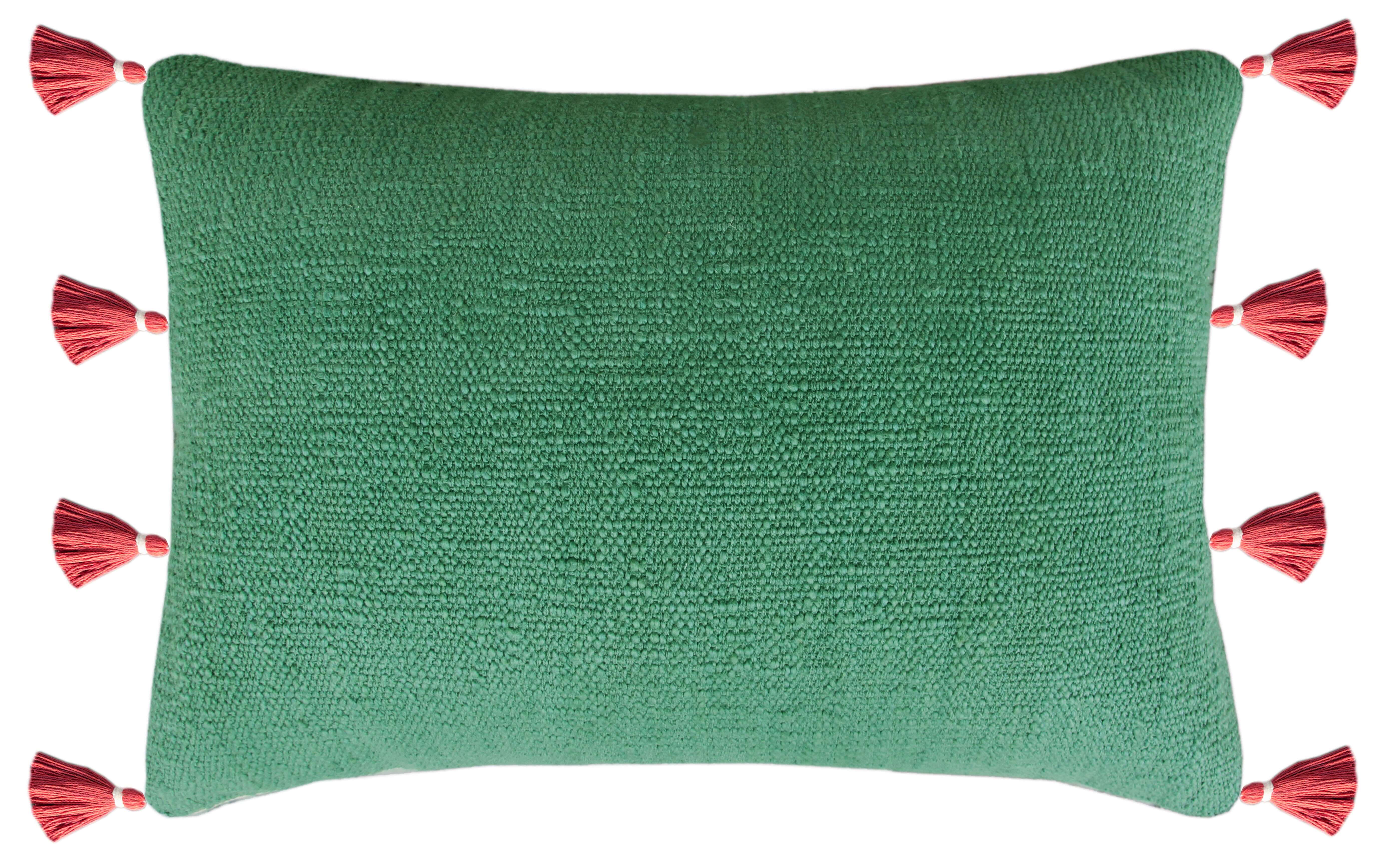 Comfortable Callow Cushion: Stylish Green Finish with Tessels