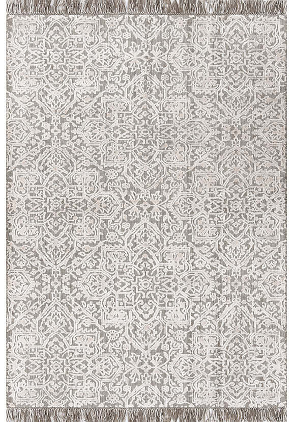 Sitara: Modern yet classic handloom jacquard rug in silver against a ...