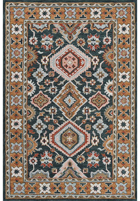 Yamini: Inspired by oushak and khotan motifs, this bottle green rug is ...
